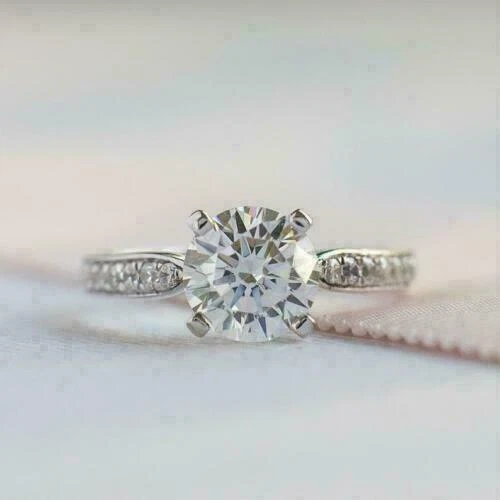 Round Cut 2.25Ct Diamond Engagement Ring White Gold Finish Simulated in ...