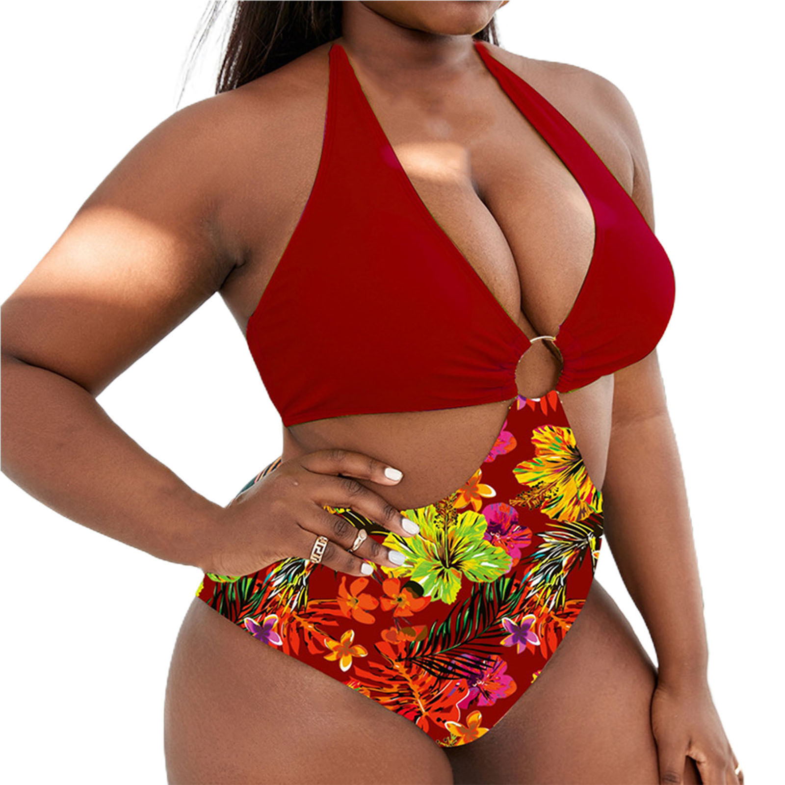 Bathing Suit Padded Stretchy Quick Dry Floral Print Women Bathing Suit Splicing | eBay