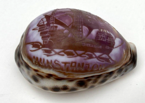 Antique carved cowrie shell scrimshaw, ship maritime sailor Hunstanton ...