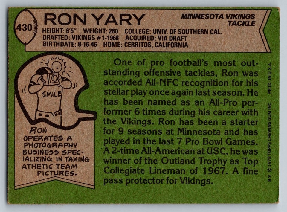 1978 Topps #430 - Ron Yary - HOF EX *TEXCARDS* | eBay
