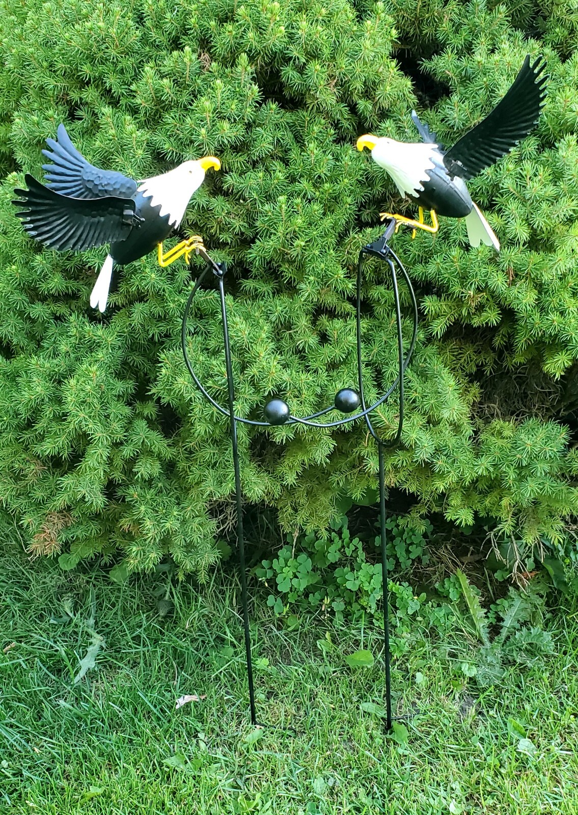 Set Of 2 Metal Eagle Garden Statue Repel 9" Birds Ornament 29" Stake ...