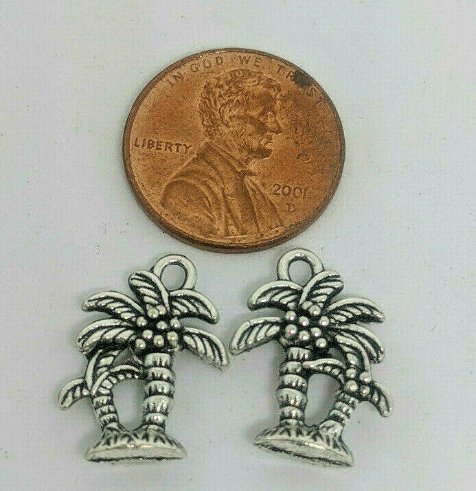 (3pck) Silver-Tone COCONUT PALM TREE Pendant Bracelets Key Chains Charm ...