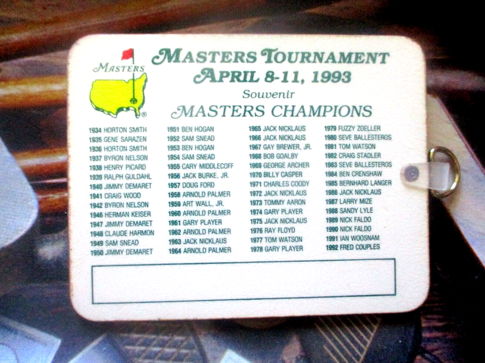 vtg - PGA TOUR Bag Tag - 1993 MASTERS TOURNAMENT - Augusta National ...