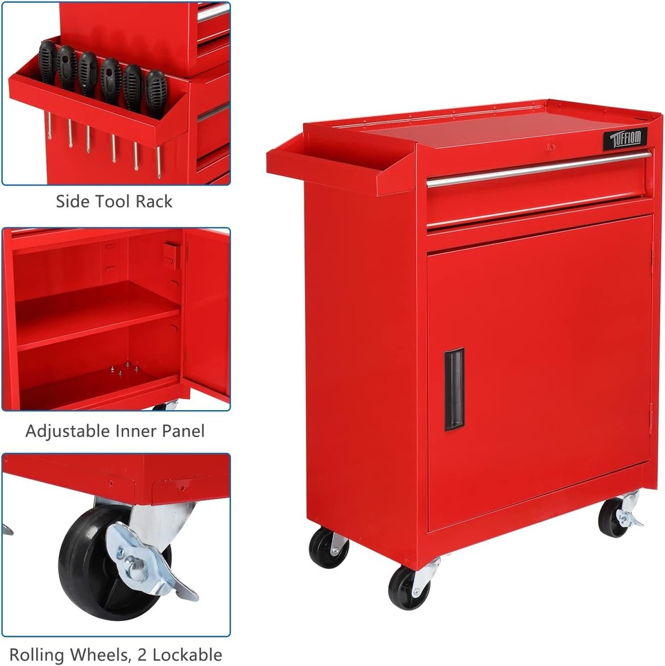 5-Drawer Rolling Tool Chest Bottom Storage Cabinet with Detachable Top ...