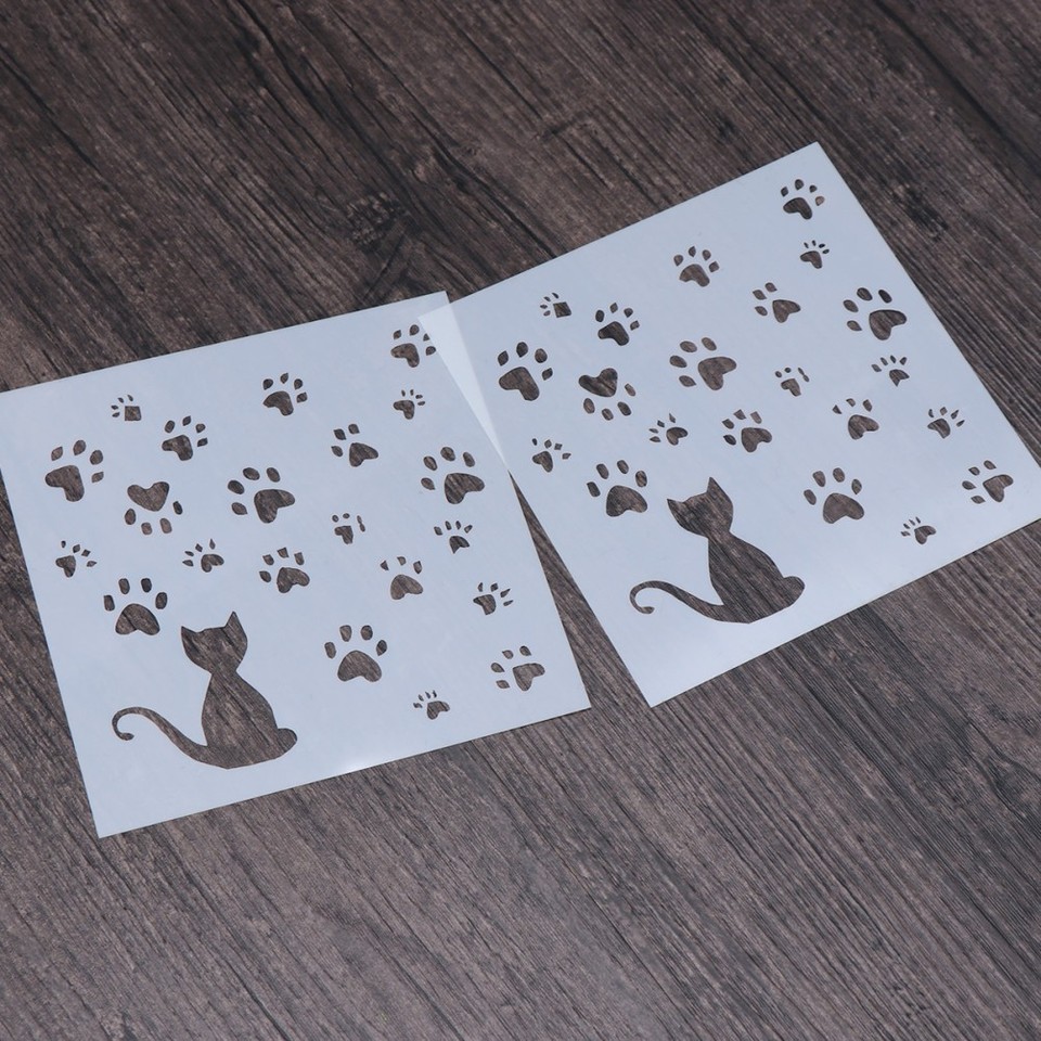 3 PCs Cat and Claw Pattern Drawing Stencils DIY Hollow-out Drawing ...