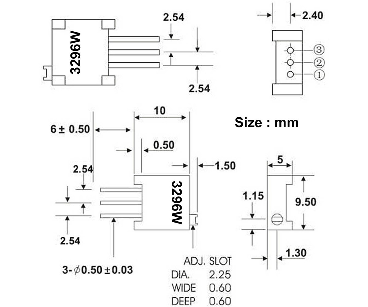 3296 Trimmer Potentiometer Pinout, Features Datasheet