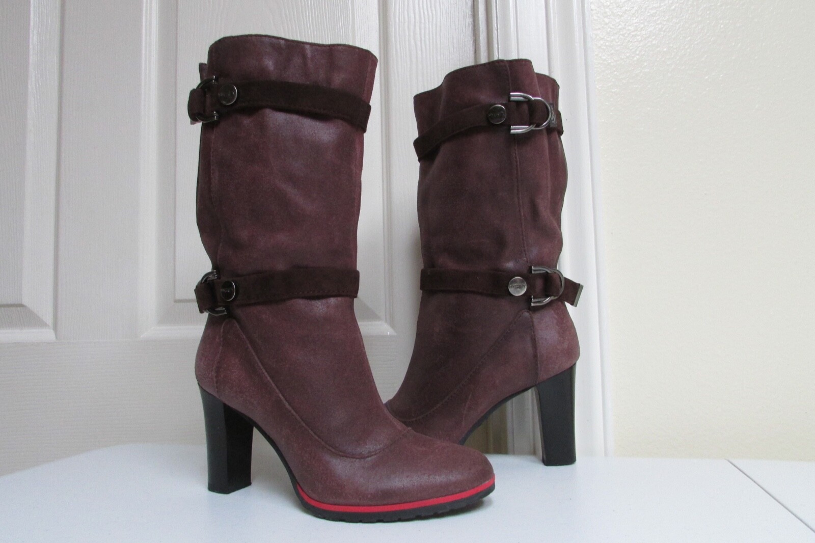 My Grey By Grey Mer Plum Distress Leather Mid Calf Women's Boots Size ...