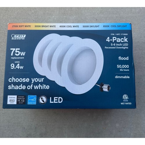 Feit 75W LED Recessed Flood Downlight MULTI-SHADE Dimmable 5"-6" 4 ...