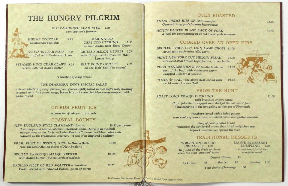 1990's Vintage Menu THE DEARBORN INN - EARLY AMERICAN ROOM Dearborn ...