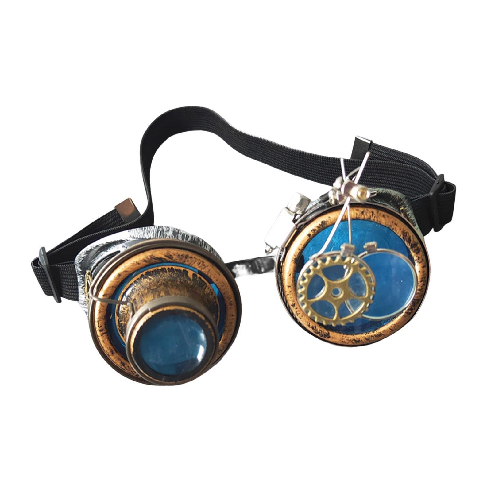 Unisex Steampunk Goggles Photo Prop Costume Blue Punk Cosplay Glasses ...