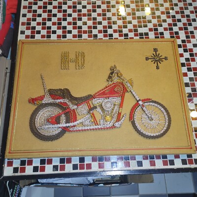 Vtg ~ 28x20" ~ Harley Davidson ~ Motorcycle String Art Picture Clock | eBay
