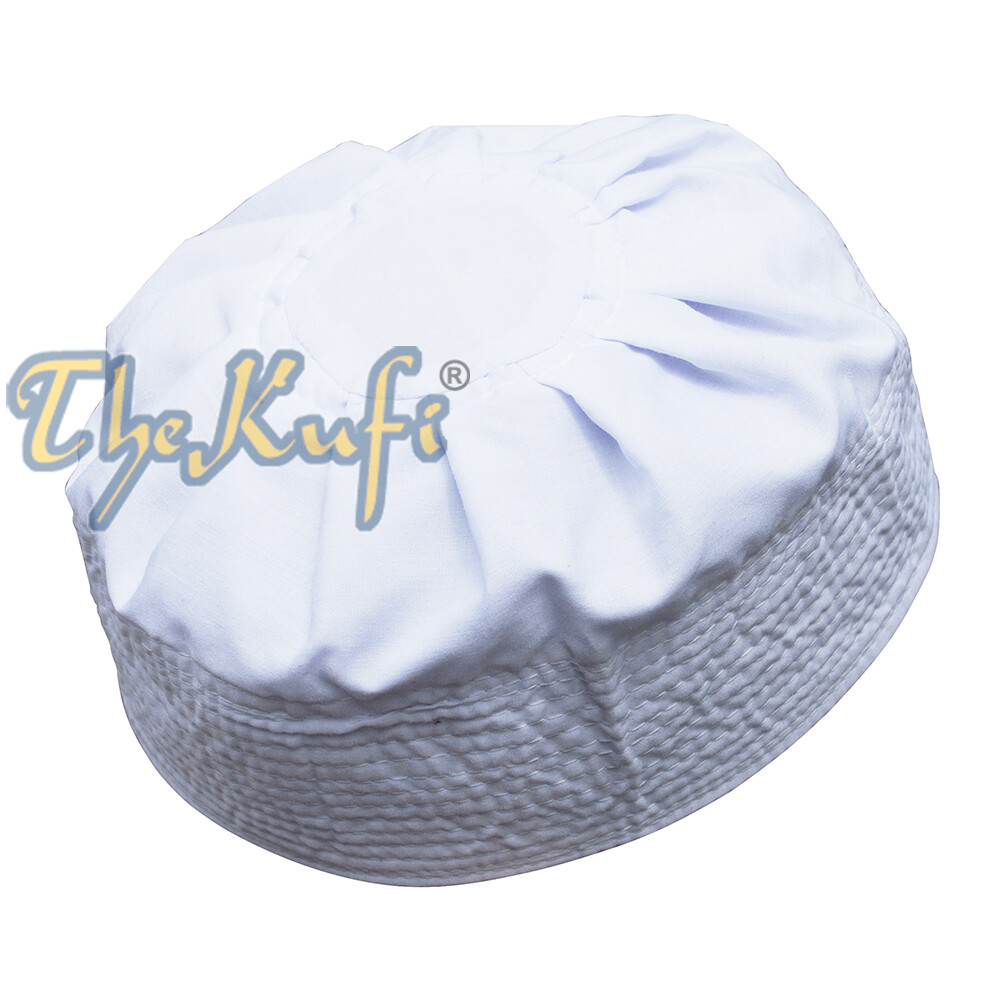 Islamic Kufi Prayer Cap Plain White Pleated-top Fabric Peci Muslim ...