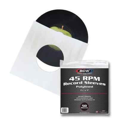 Pack of 50 BCW Polylined Paper 45RPM Record Single Inner Sleeves poly ...