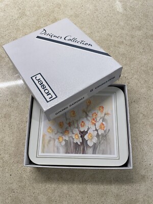 Jason 6 Cork Corked Back Coasters with Box Golden Daffodils Flowers | eBay