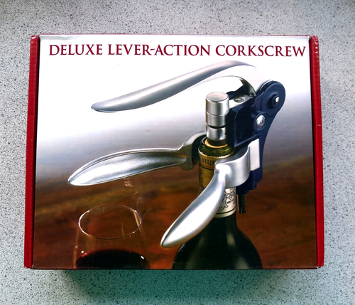 NEW DELUXE LEVER ACTION CORKSCREW WINE BOTTLE OPENER SILVER/BLACK ...