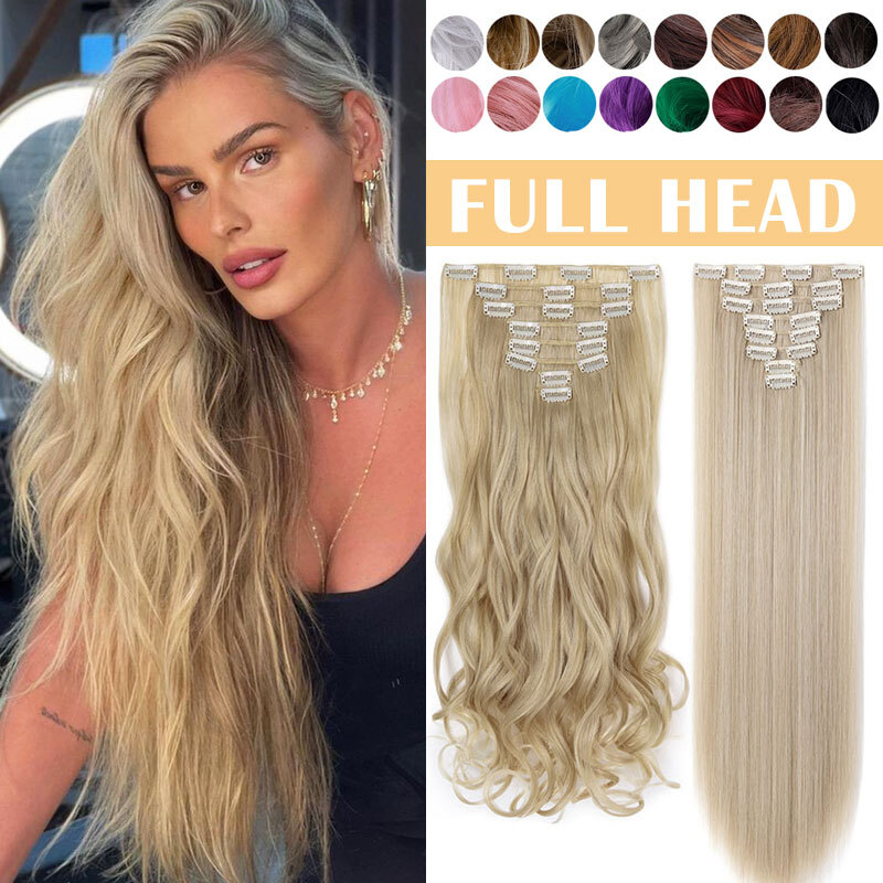 100% Natural Thick Clip in Hair Extensions 8 Pieces Full Head Long As ...