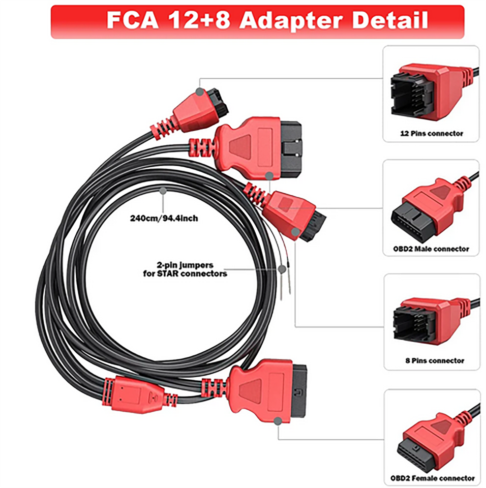 XTOOL FCA 12+8 Adapter For Chrysler OBD2 Connector 12 to 8 Pin ...