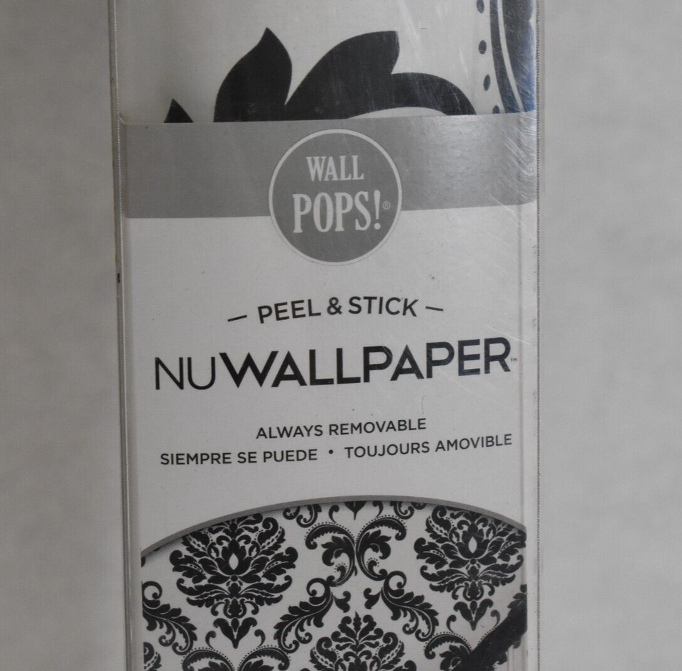 Wall Pops Premium Ariel Black and White Damask Peel and Stick Wallpaper ...