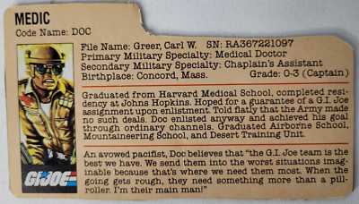 1983 Hasbro GI Joe Replacement Filecard-Doc (v1) | eBay