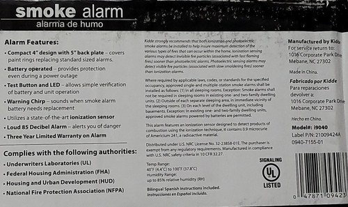 6 Pack | Kidde Fire Sentry Ionization Smoke Alarm Detector i9040 | 9V ...