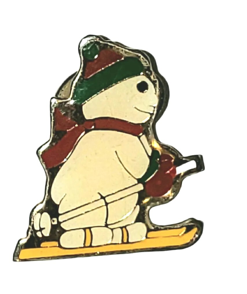 Snowman Skiing Pin Lapel HatPin Tie Tack Winter Snowing Ski On Skis ...