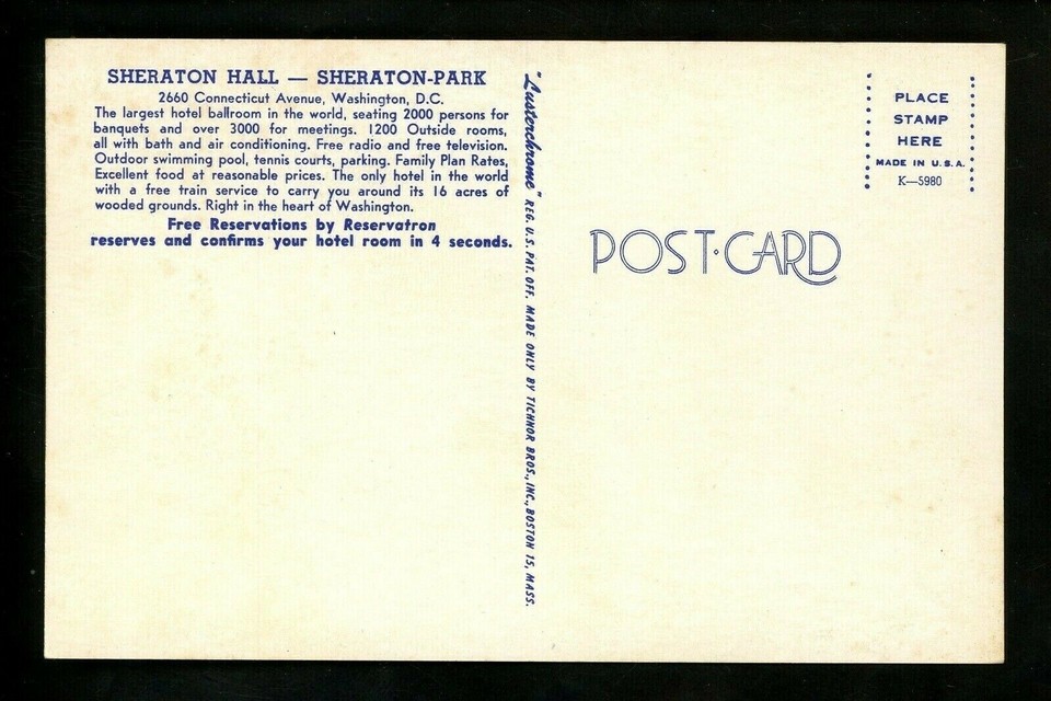 Washington DC postcard Sheraton Hall Sheraton Park Hotel interior ...