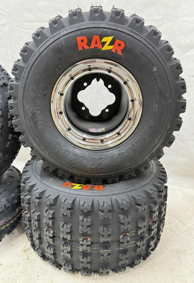 DWT G3 Beadlock Rims Maxxis Razr Tires Polished XC Kit Honda TRX 450R ...