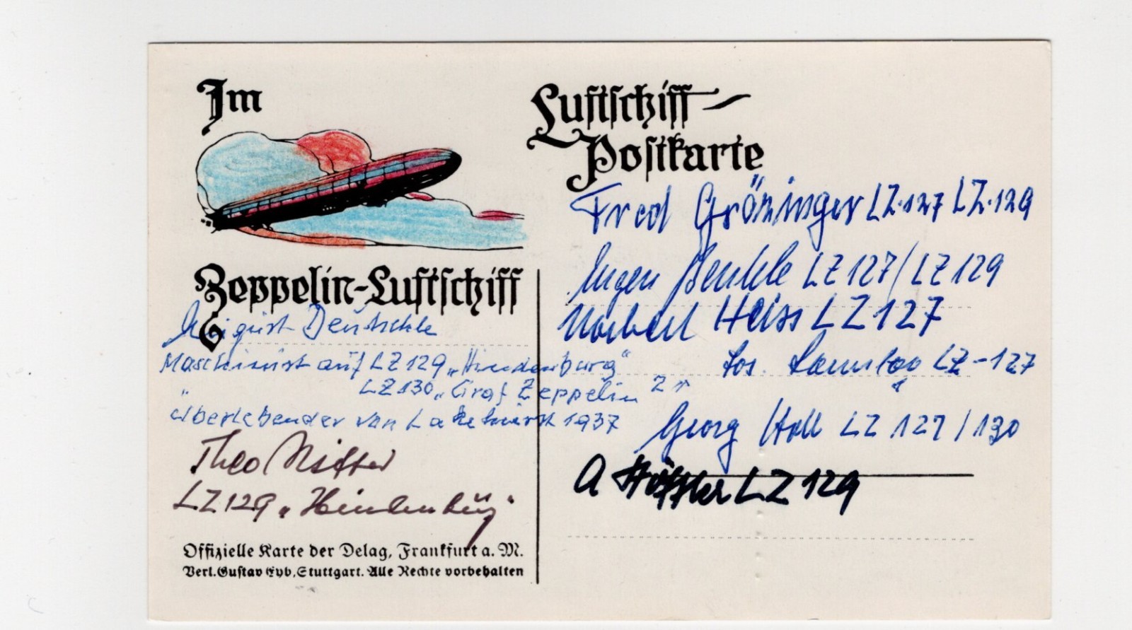 Zeppelin postcard signed by 8 HINDENBURG & GRAF Zeppelin crew RARE | eBay