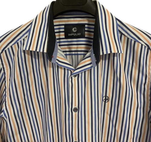 Impulso Men’s Long Sleeve Striped Shirt M Button Up Made in Italy 100% ...