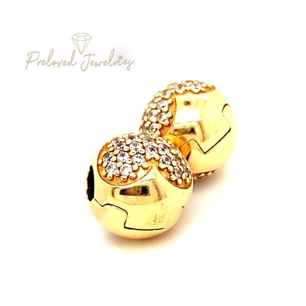 (2) 14k Gold Pandora Love of My Life Cz Clips - Gem