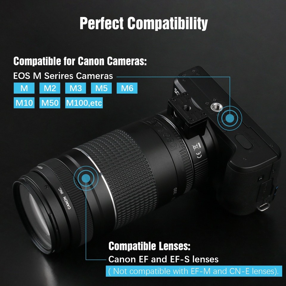 Canon EF to EOS M Adapter - Works with M50, M100, M200, M5, M6 & More ...