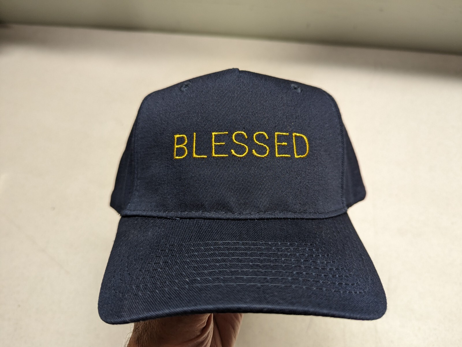 Blessed on Navy Blue hat Hat Embroidered Gold - Port & Co. 5 panel New ...