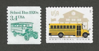 SCHOOL BUS - (1920's & TODAY) - 2 U.S. POSTAGE STAMPS - MINT CONDITION ...