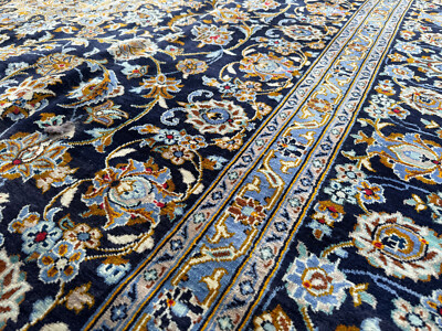 ANTIQUE BLUE RUG 9x14 VINTAGE ORIENTAL HAND-KNOTTED handmade navy fine ...