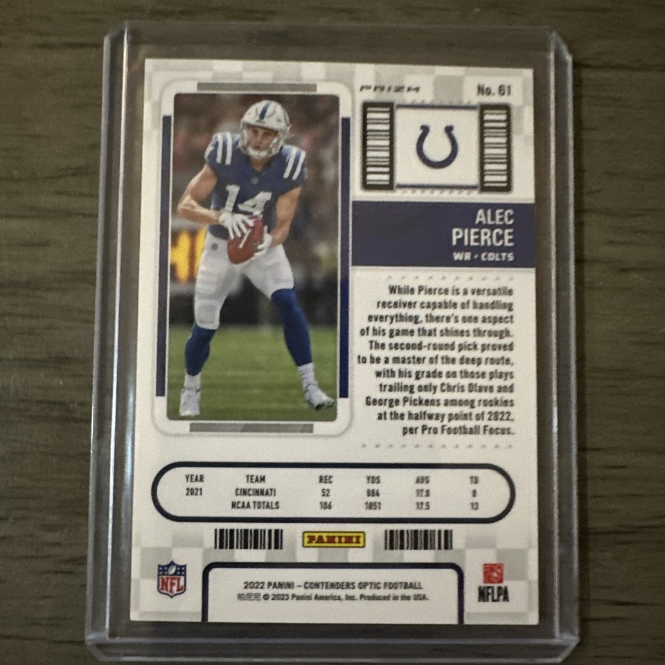2022 Alec Pierce RC 4 Card Lot - Select/Donruss/Contenders optic ...