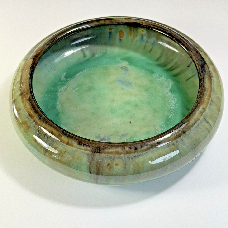 Fulper Arts & Craft Pottery Jade Green Flambe Low Bulb Bowl Shallow ...
