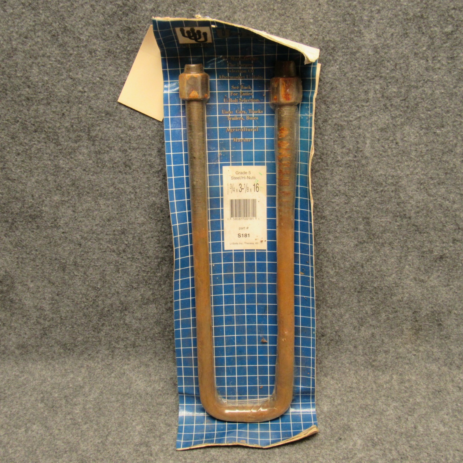 (1) 3/4" X 3-1/8" X 16" Grade 5 Round U-Bolt w/ Nuts NOS In Package U.S ...