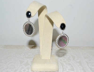 NEW $950 SLANE Slane Double Drop Silver Black Mother of Pearl Drop ...