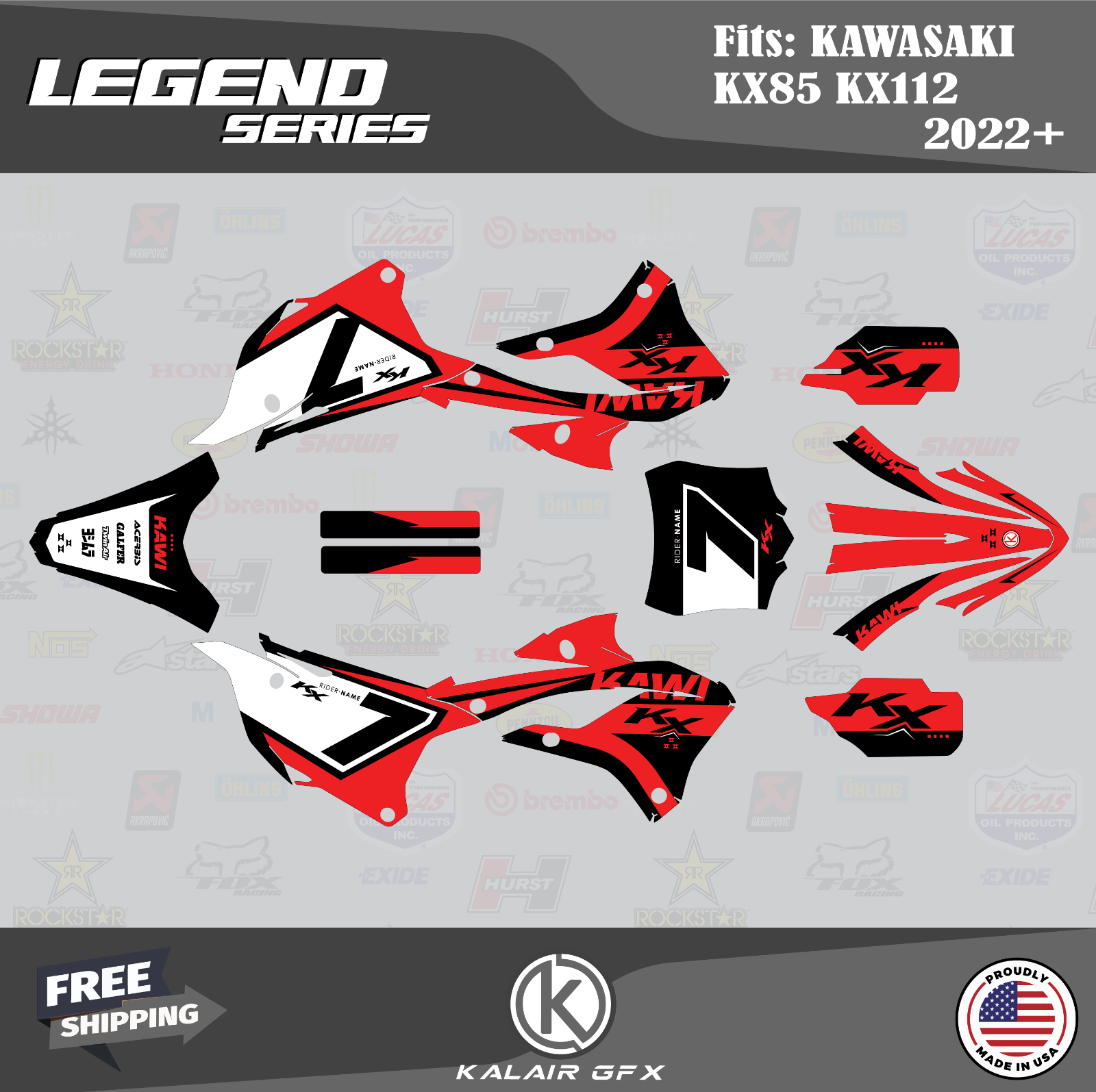 Graphics Kit for KAWASAKI KX85 KX112 2022 2023 2024 Legend - Red | eBay