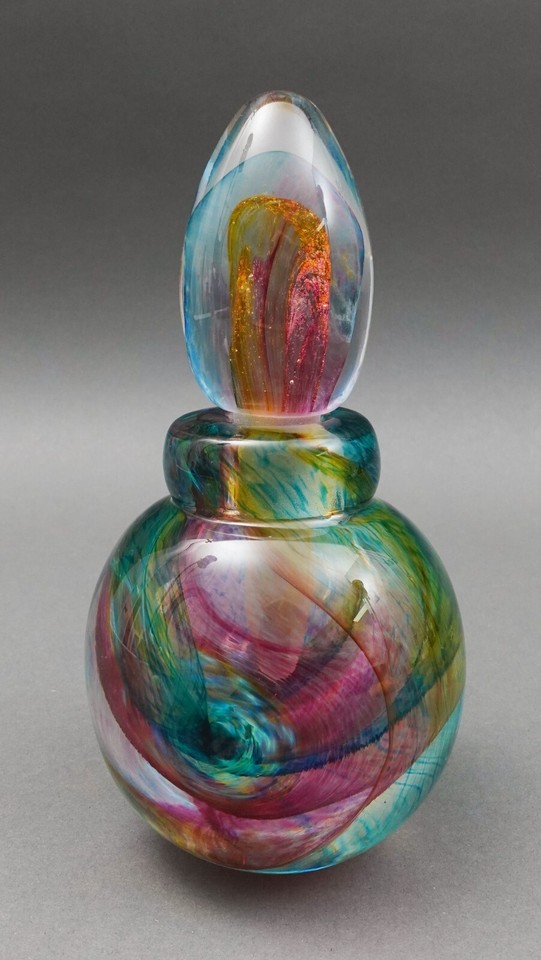 Andrew Shea Signed Hand Blown Art Glass Swirl Perfume Bottle With ...