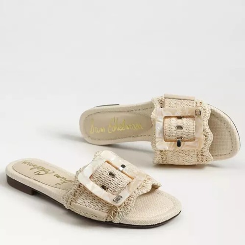 Sam Edelman Bambi Raffia Linen Beige Slide Sandal Size 9.5 | eBay