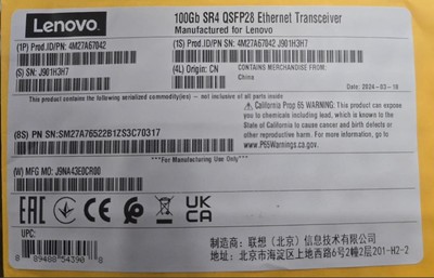 LENOVO 100GB SR4 QSFP28 ETHERNET TRANSCEIVER 4M27A67042 - NEW | eBay