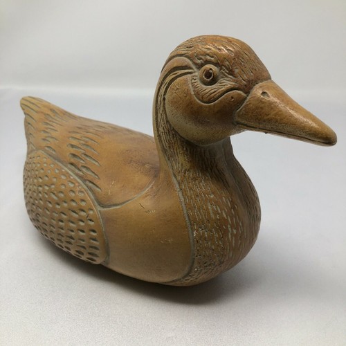 Duck Figure Carved Composite Plaster Faux Wood Statue Home Garden Decor ...