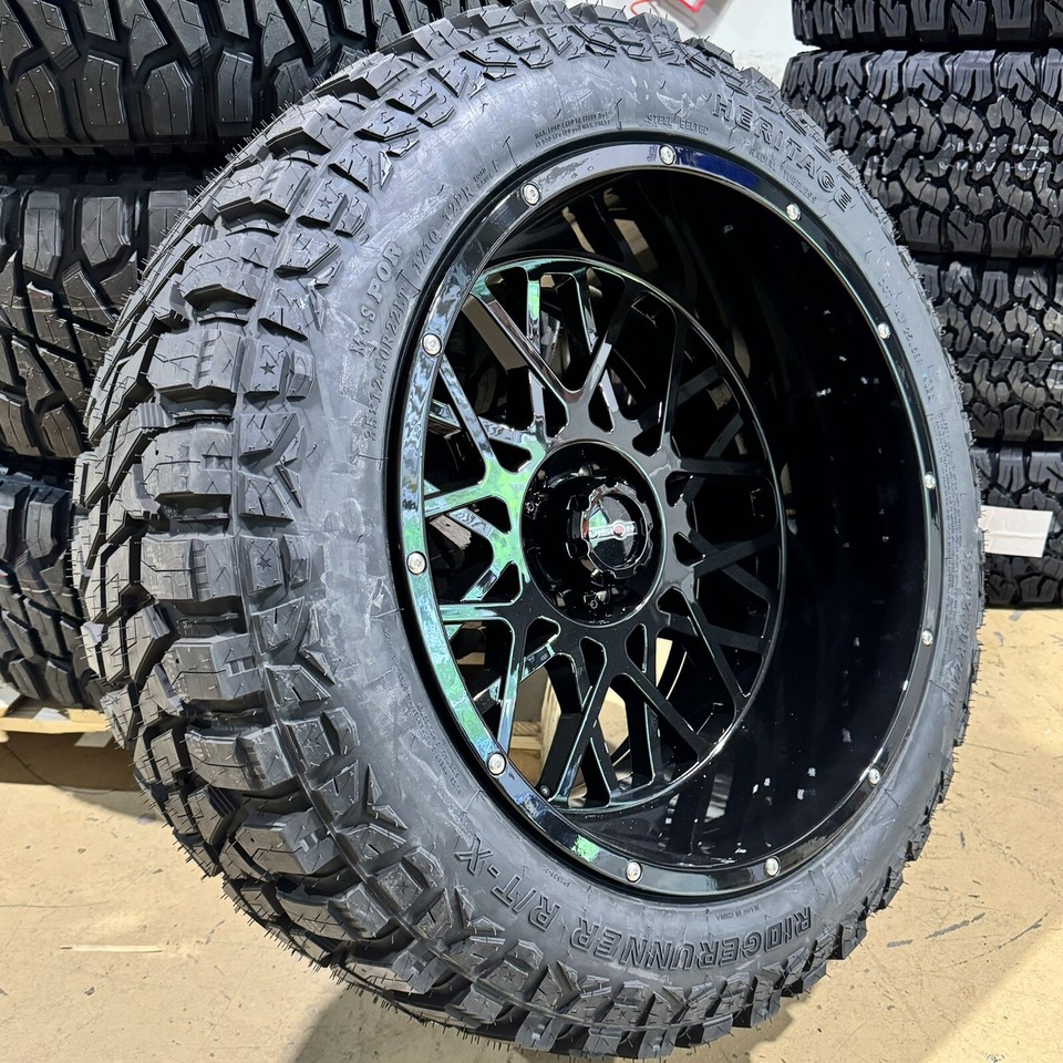 4 22x12 Vision Rocker Gloss Black Wheels 35" RT MT Tires 5x5 Jeep ...