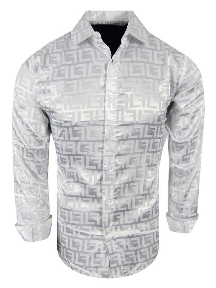 Mens Shirt Designer Italian Luxury Pattern Silky Stretch Slim Fit ...