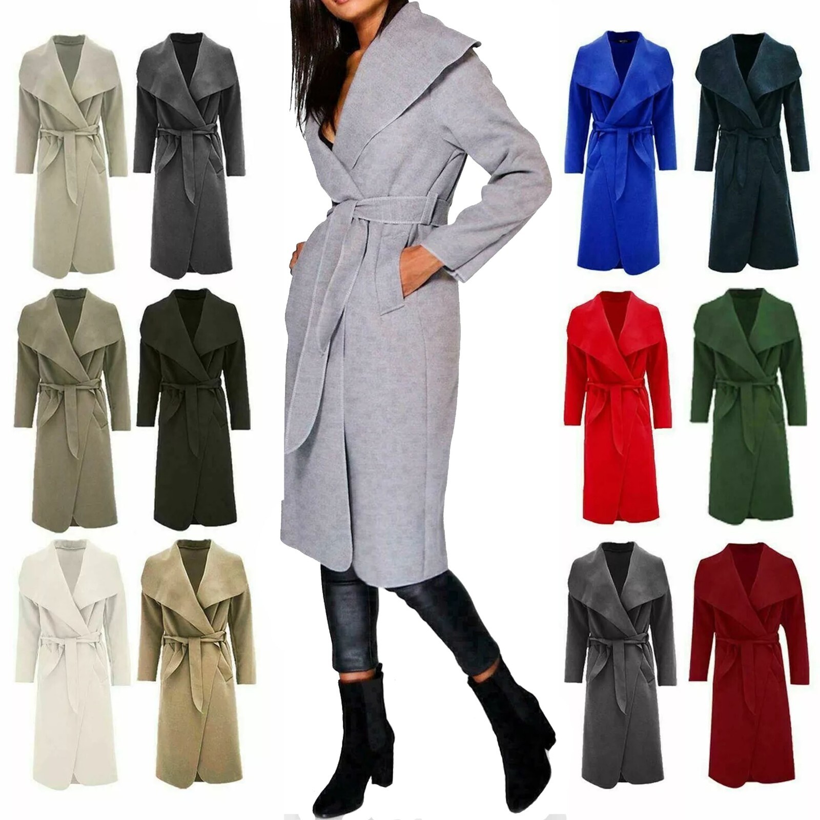 Women's Long Italian Waterfall Duster Coat French Belted Trench Jacket ...