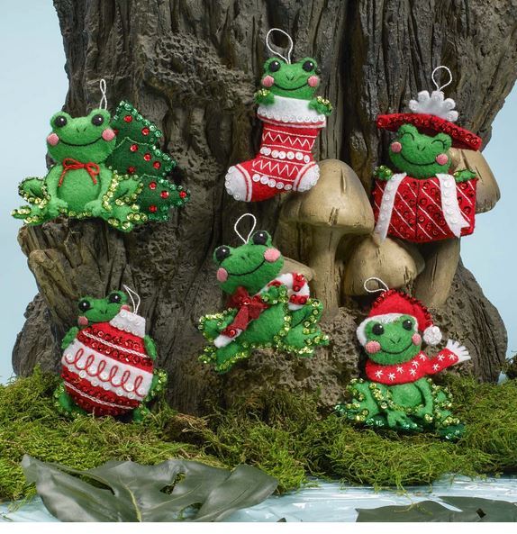 Bucilla 'Hoppy Holidays Frog Ornaments' Felt Applique Embroidery Kit ...