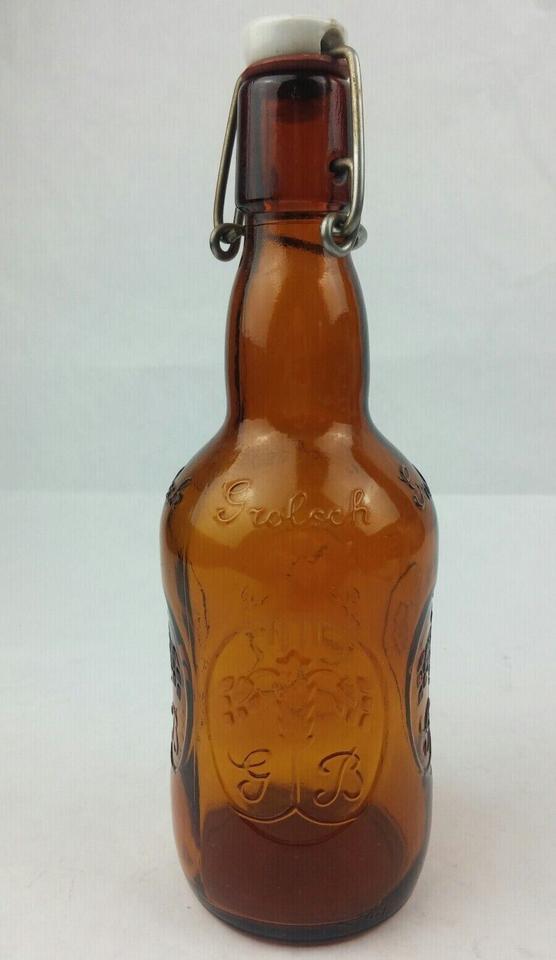 GROLSCH Embossed Beer Bottle Amber Glass with Swing Top Cap Grolsch ...
