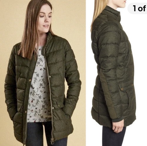 BARBOUR Goldfinch Quilted Padded Elbow Patch Jacket in Olive Size US 10 ...