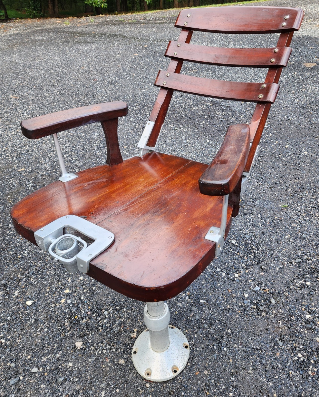 RaRe Wooden Brass Fighting Fishing Chair VTG Nautical Antique Boat Wood ...